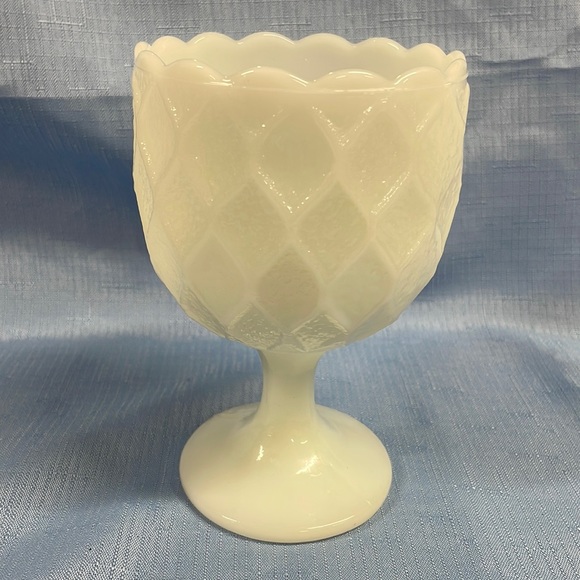 Dining | Diamond Pattern White Milk Glass Pedestal Goblet Approx 625 ...